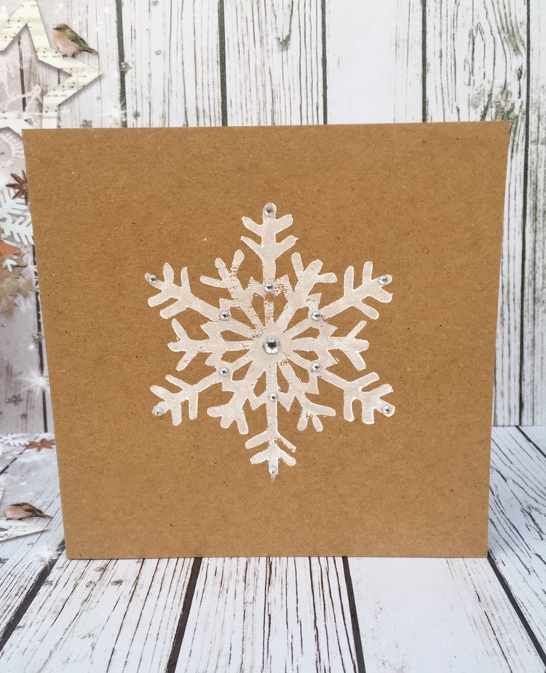 Snowflake Christmas Card With Sparkles. Handprinted Linocut Design in ...
