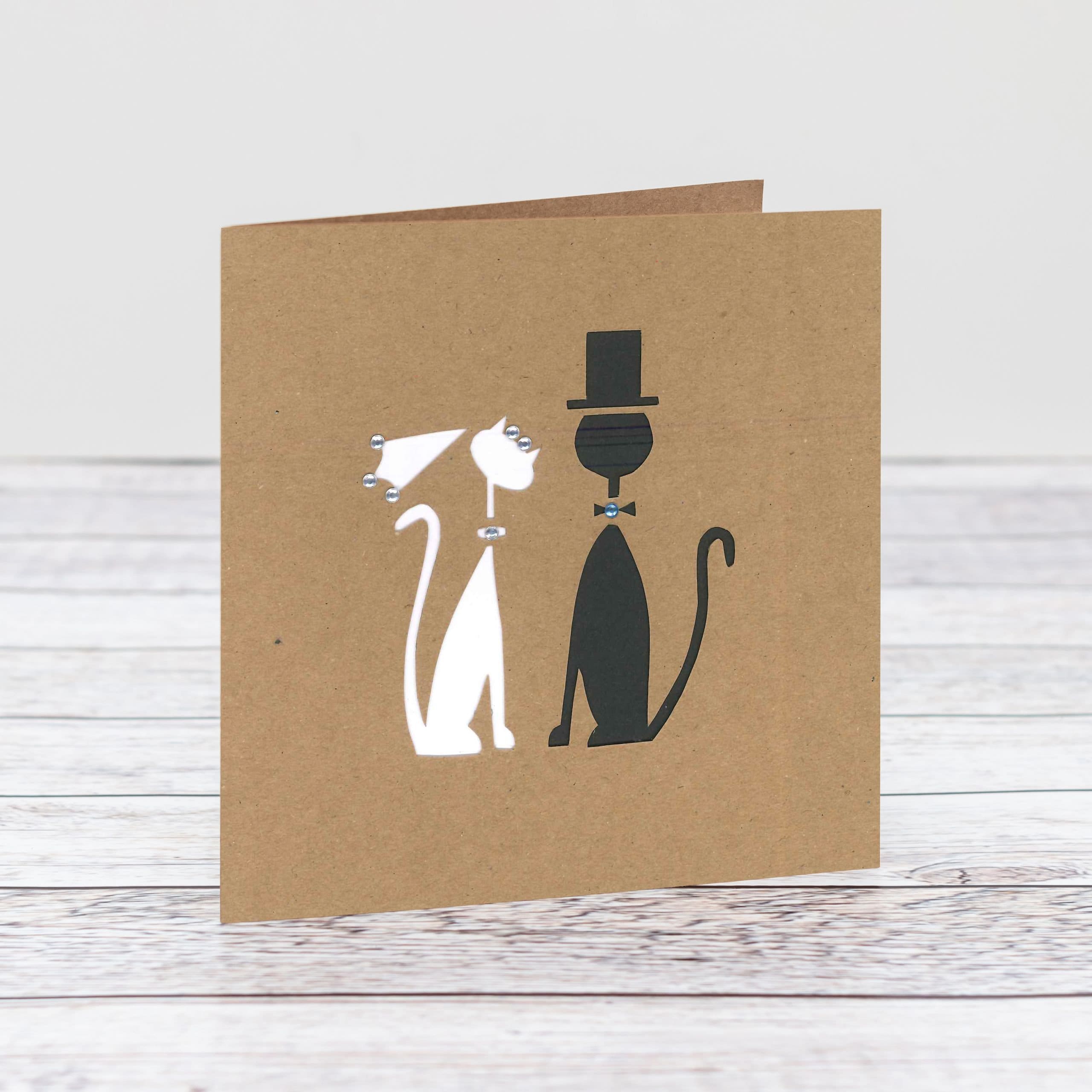 Personalised Papercut Cat Wedding Card for Bride & Groom, Mr and Mrs ...