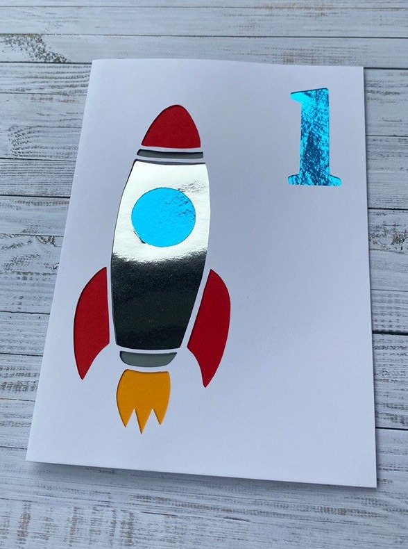 Space Rocket Birthday Card With Age On Front For Child's | Etsy