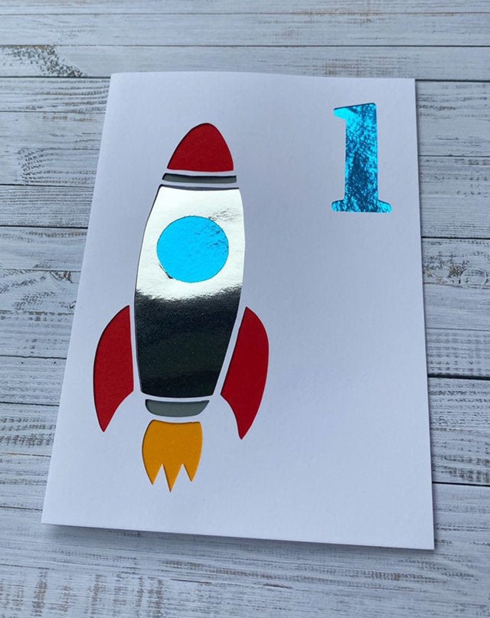 Space Rocket Birthday Card With Age On Front For Child's | Etsy