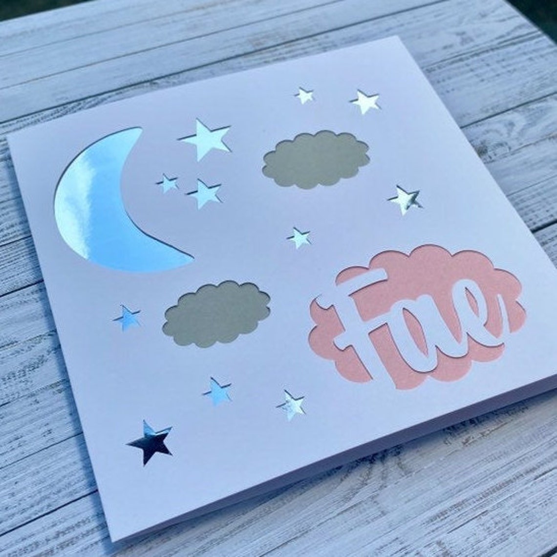 Personalised New Baby Card With Moon Clouds and Stars for - Etsy