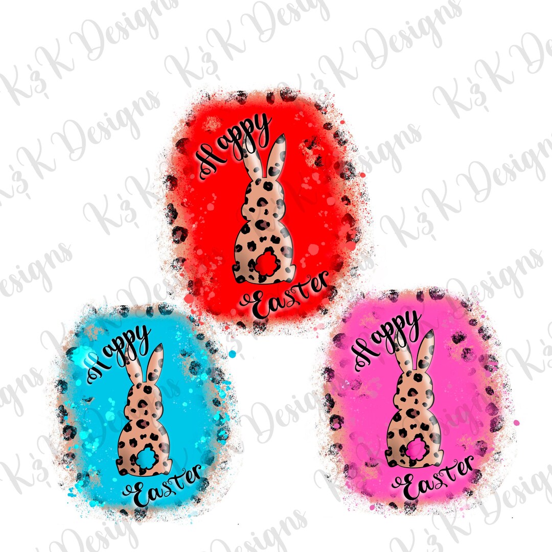 Happy Easter, Easter Bunny PNG, Cheetah Print, Red, Pink, Blue, Rabbit ...