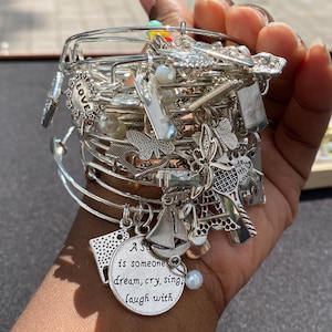 Silver Bangles With Charms, Silver Charms, Stackable Bangles,silver ...