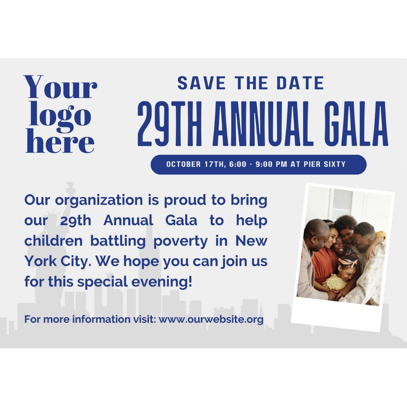 Gala Save the Date, New York City Skyline, Donor Event Invite ...