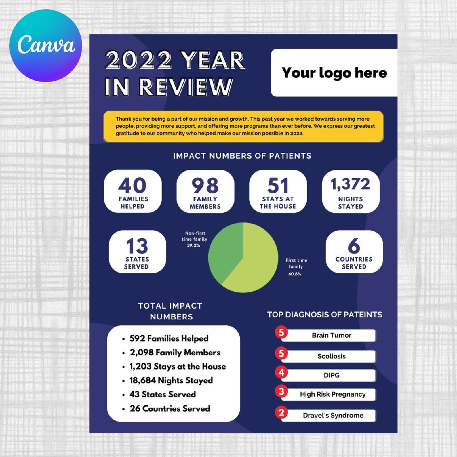 Year in Review One Pager, Annual Report, Graphic Design, Fundraising ...