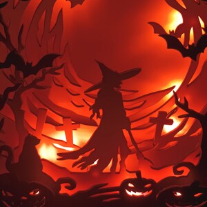 Wooden Light-up Halloween Shadow Box | Laser Cut Witch Night Light ...