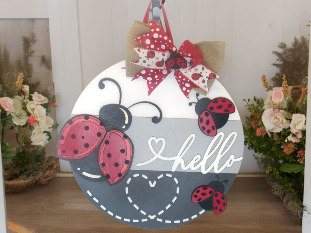Ladybug Summer Door Hanger | Front Door Decor | Hello Sign| Front Door ...