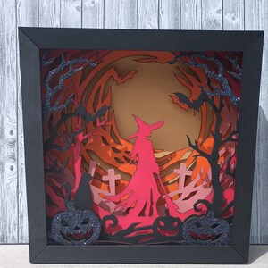 Wooden Light-up Halloween Shadow Box | Laser Cut Witch Night Light ...