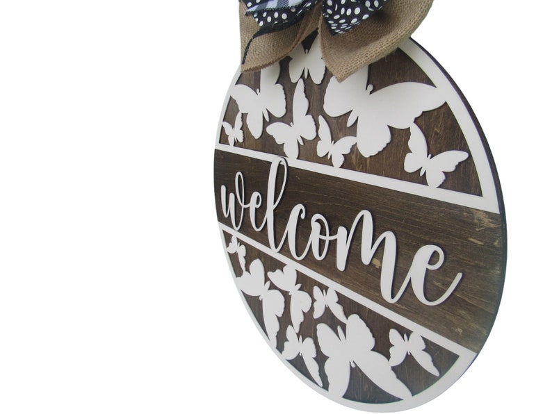 Butterfly Welcome Front Door Decor | Year Round Outdoor Wreath | Wooden ...