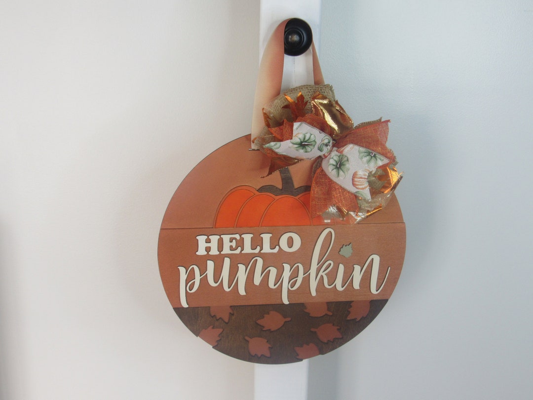 Hello Pumpkin Door Hanger | Fall Door Wreath | Thanksgiving Decoration ...