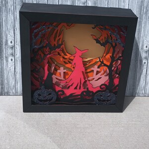 Wooden Light-up Halloween Shadow Box | Laser Cut Witch Night Light ...