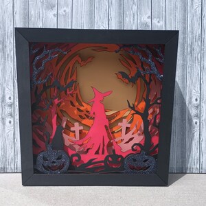 Wooden Light-up Halloween Shadow Box | Laser Cut Witch Night Light ...