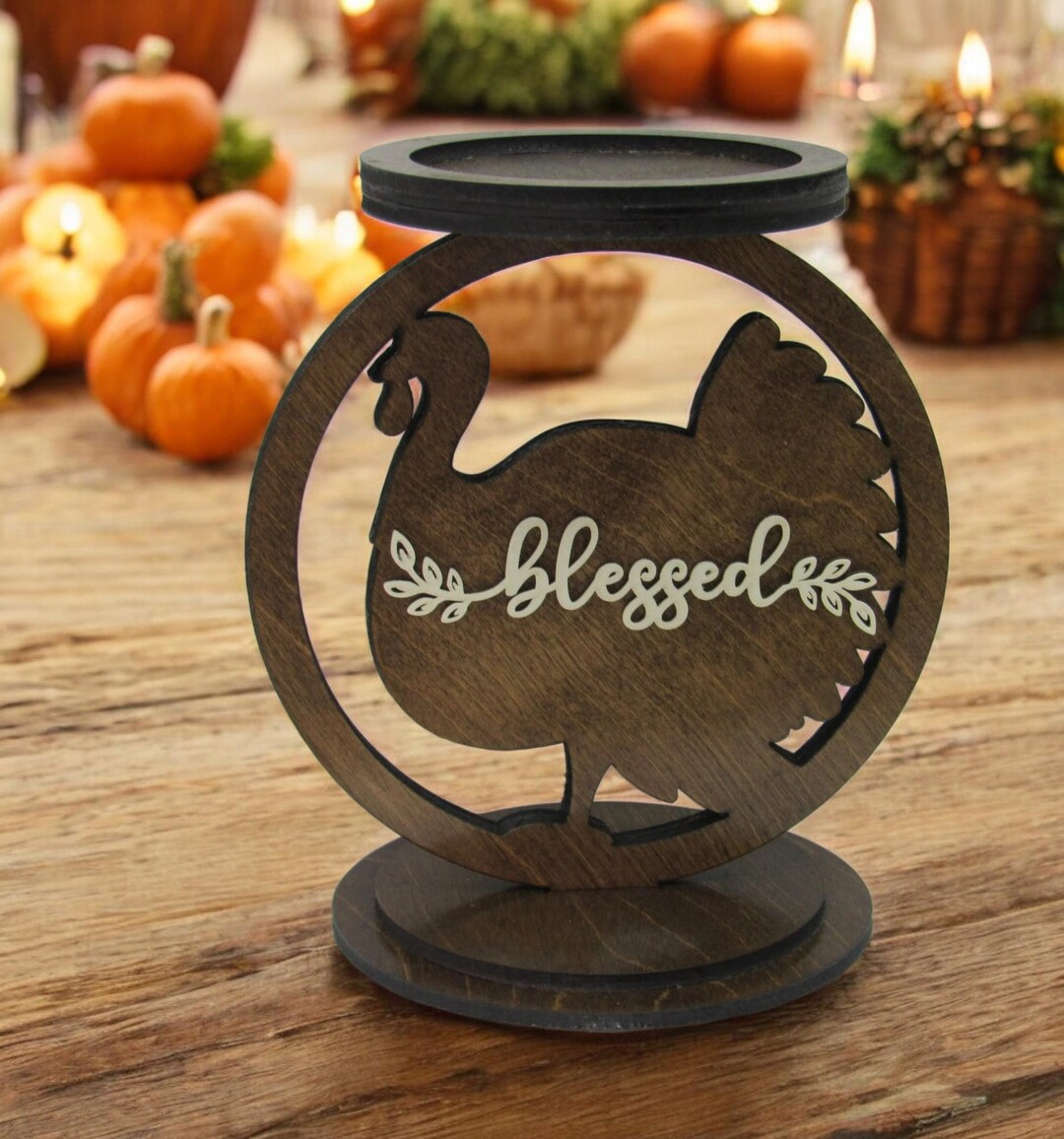 Turkey Candle Holder Centerpiece, Thanksgiving Table Decor, Glass ...