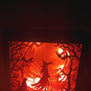 Wooden Light-up Halloween Shadow Box | Laser Cut Witch Night Light ...