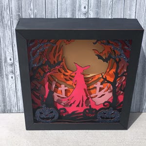 Wooden Light-up Halloween Shadow Box | Laser Cut Witch Night Light ...