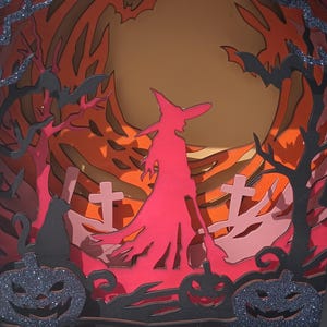 Wooden Light-up Halloween Shadow Box | Laser Cut Witch Night Light ...