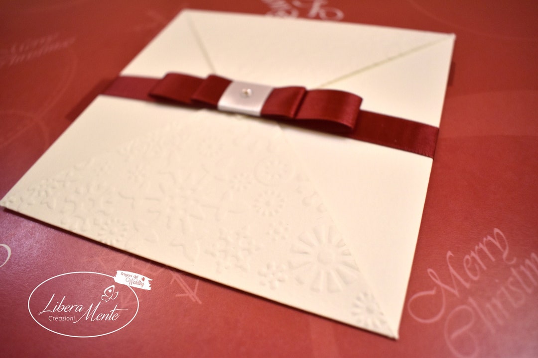 INVITATIONS WEDDING Invitation Christmas Theme in White Hammered Paper ...