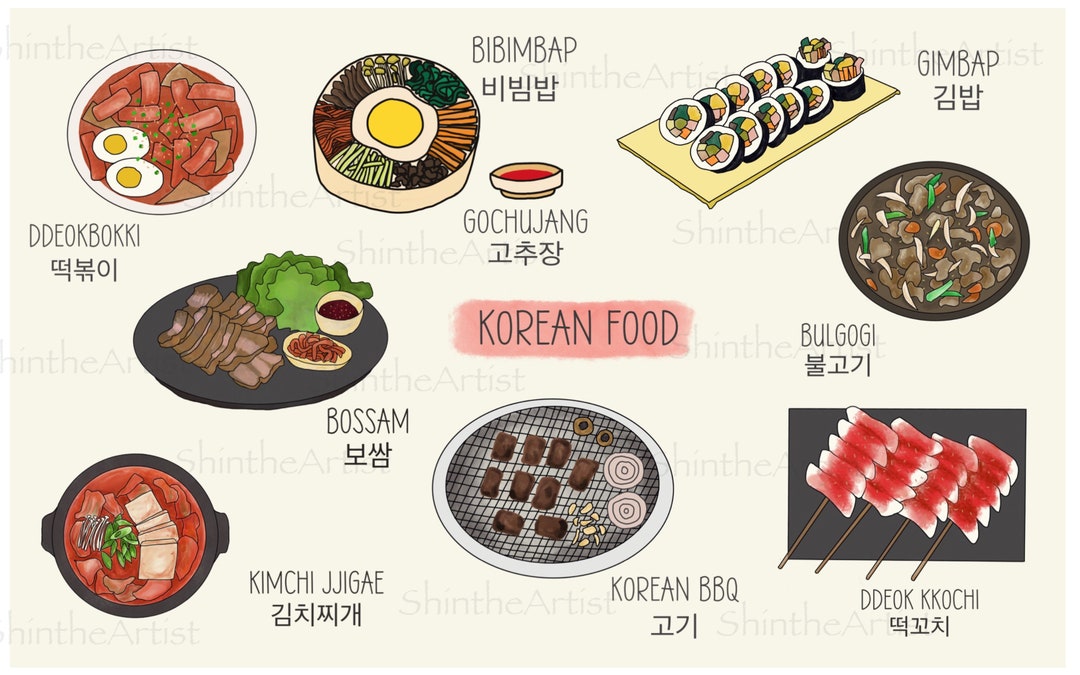 Korean Food Digital Stickers - Hand Drawn, Pre-cropped Pngs, Goodnotes ...