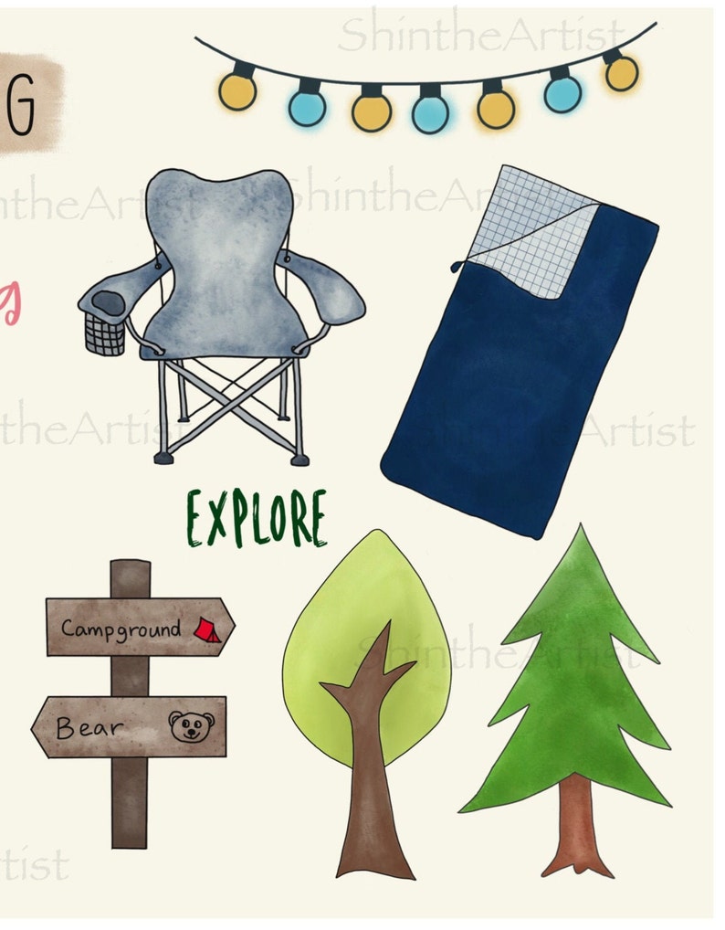 CAMPING, Digital Stickers - Hand Drawn, Pre-cropped Pngs, Goodnotes ...