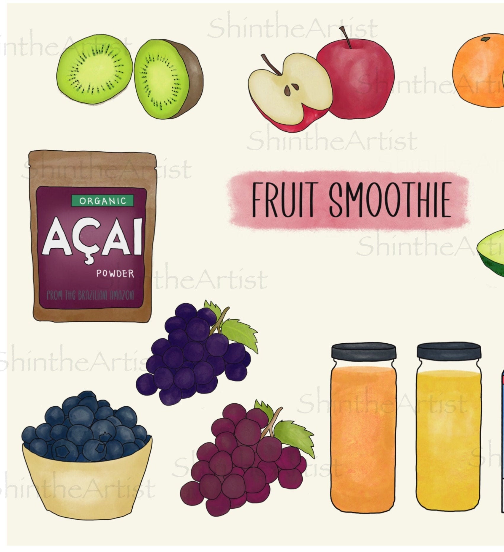 FRUIT SMOOTHIE, Digital Stickers - Hand Drawn, Pre-cropped Pngs ...
