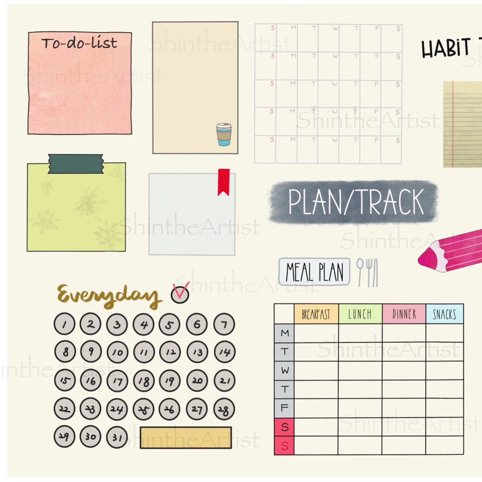PLAN TRACK, Digital Stickers - Hand Drawn, Pre-cropped Pngs, Goodnotes ...