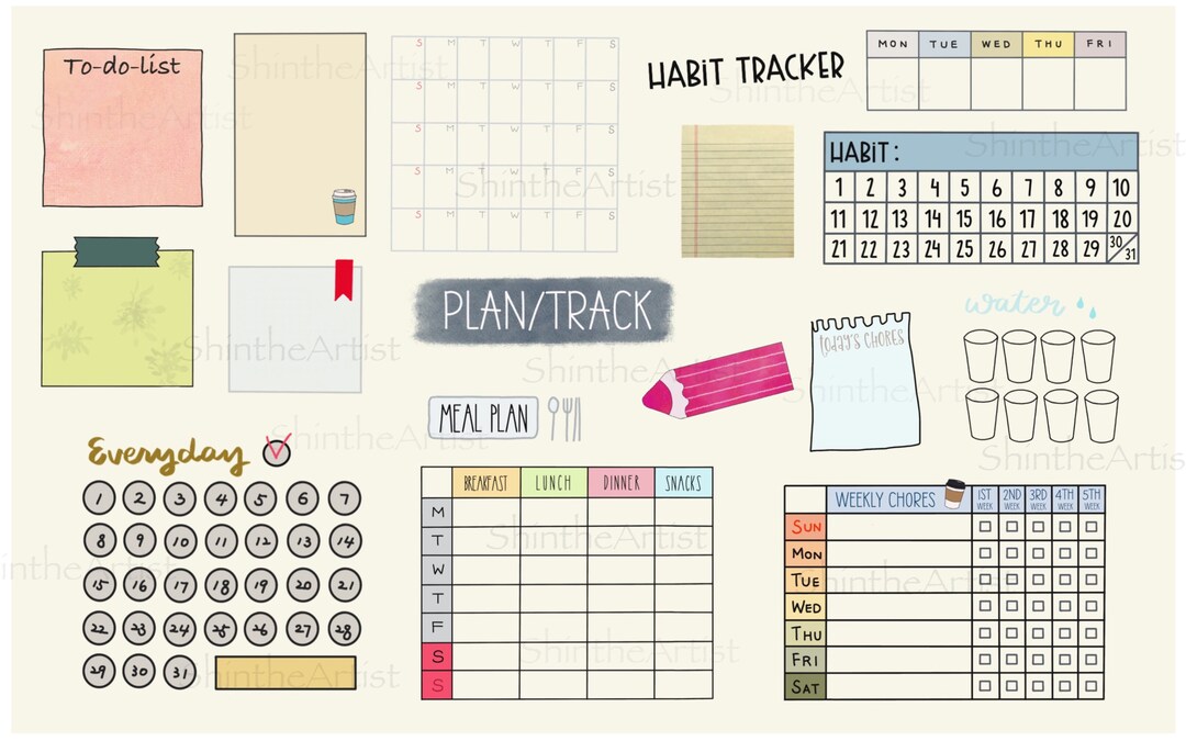 PLAN TRACK, Digital Stickers - Hand Drawn, Pre-cropped Pngs, Goodnotes ...