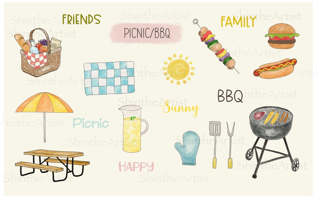 PICNIC BBQ, Digital Stickers - Hand Drawn, Pre-cropped Pngs, Goodnotes ...
