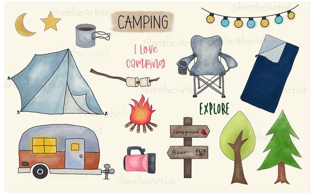 CAMPING, Digital Stickers - Hand Drawn, Pre-cropped Pngs, Goodnotes ...