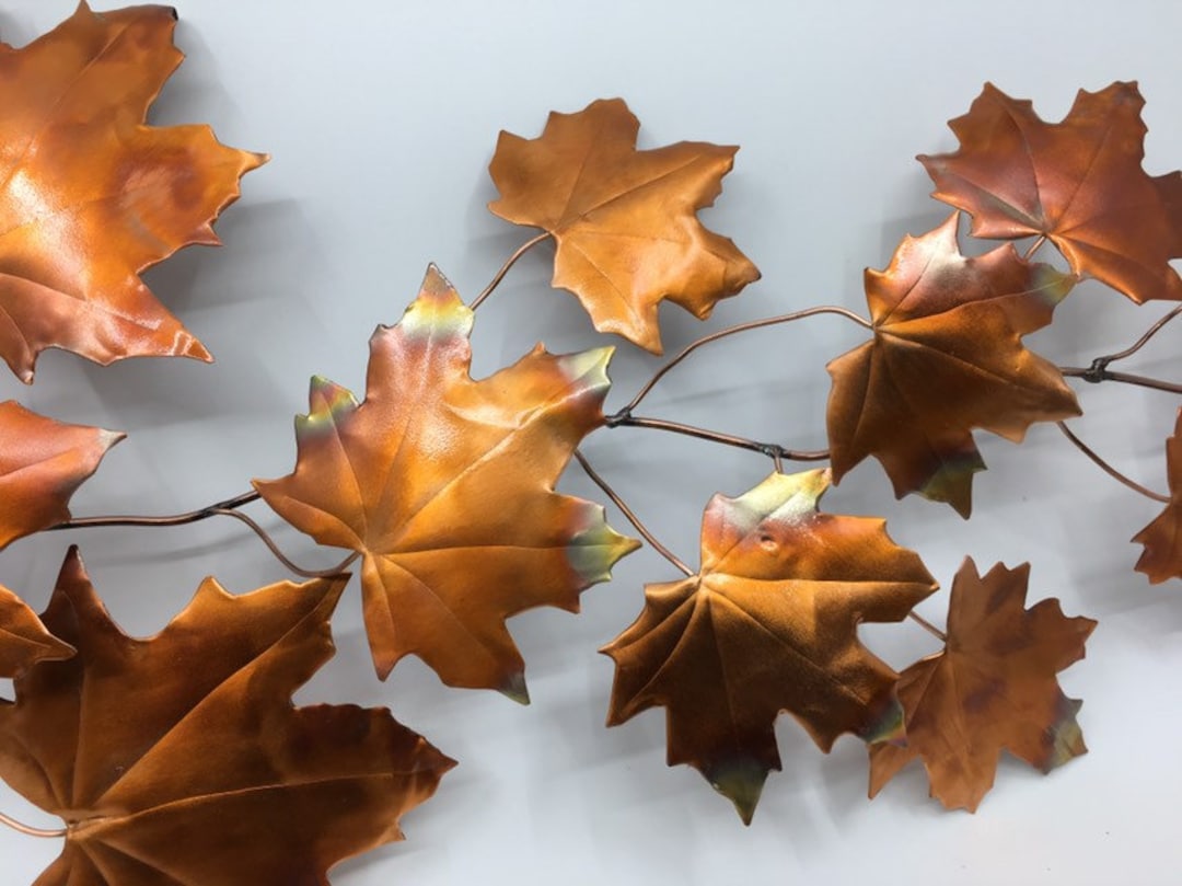 Fall Decor Flamepainted Copper Maple Leaf Branch for Wall or Tabletop ...