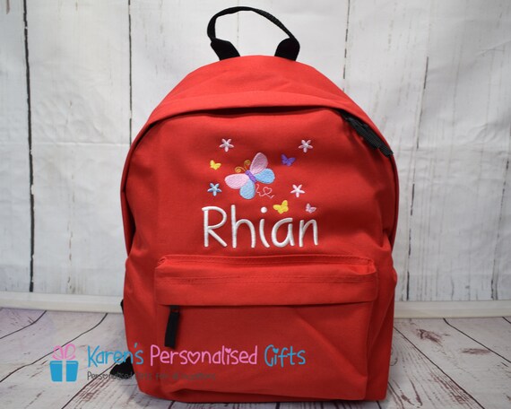 Personalised Kids Backpack Red Embroidered Butterflies | Etsy