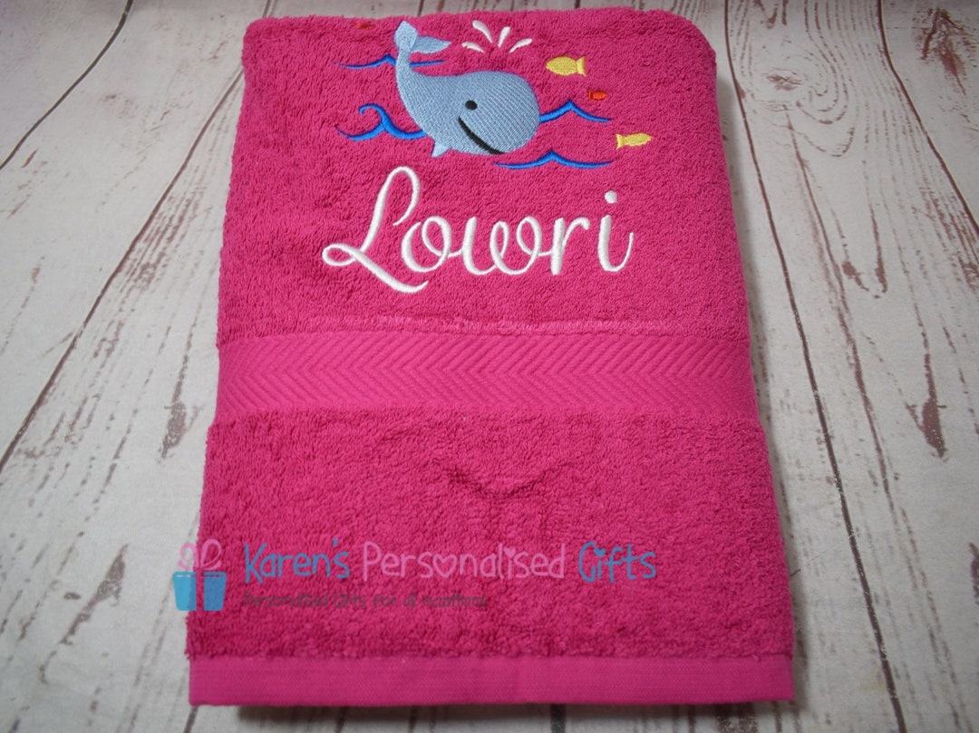 Toalla de baño infantil personalizada, toalla de baño de ballena rosa ...