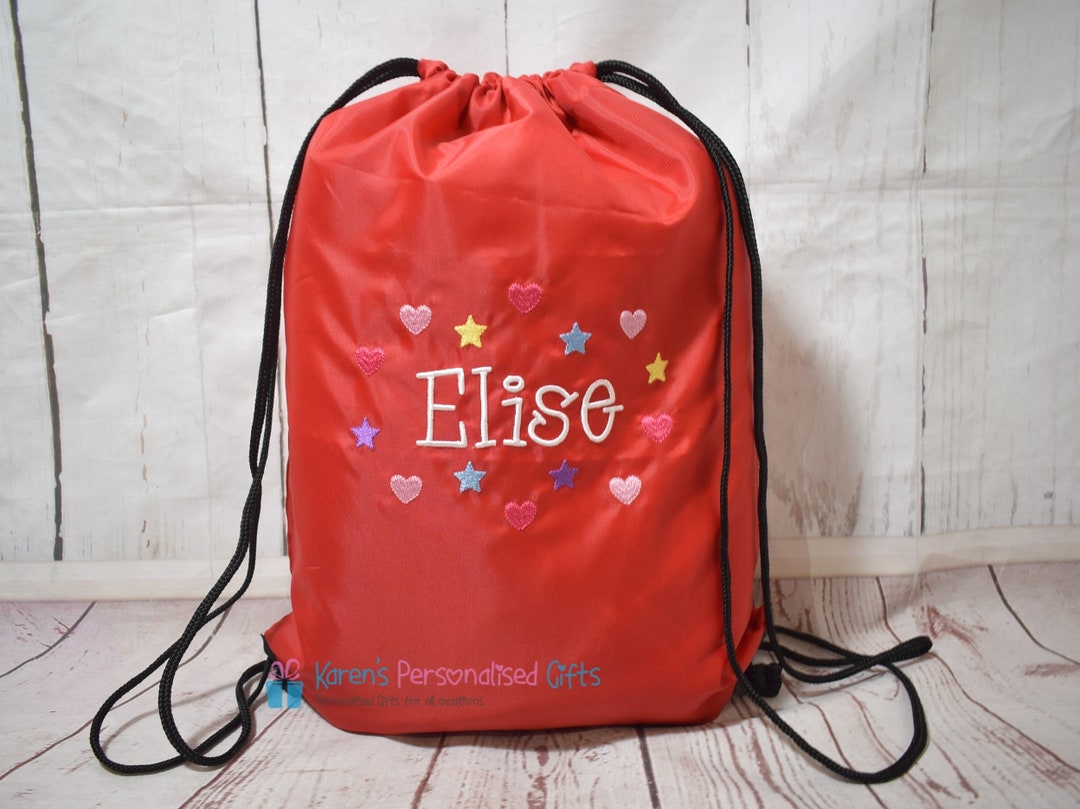 Personalised Red Swim Bag, Embroidered Kids Swimming Bag, Hearts ...