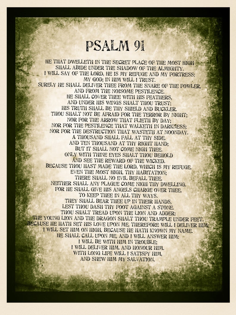 Psalm 91 Wall Art. Psalm 91 Protection Prayer Bible Poster. 8 X 11 Inch ...