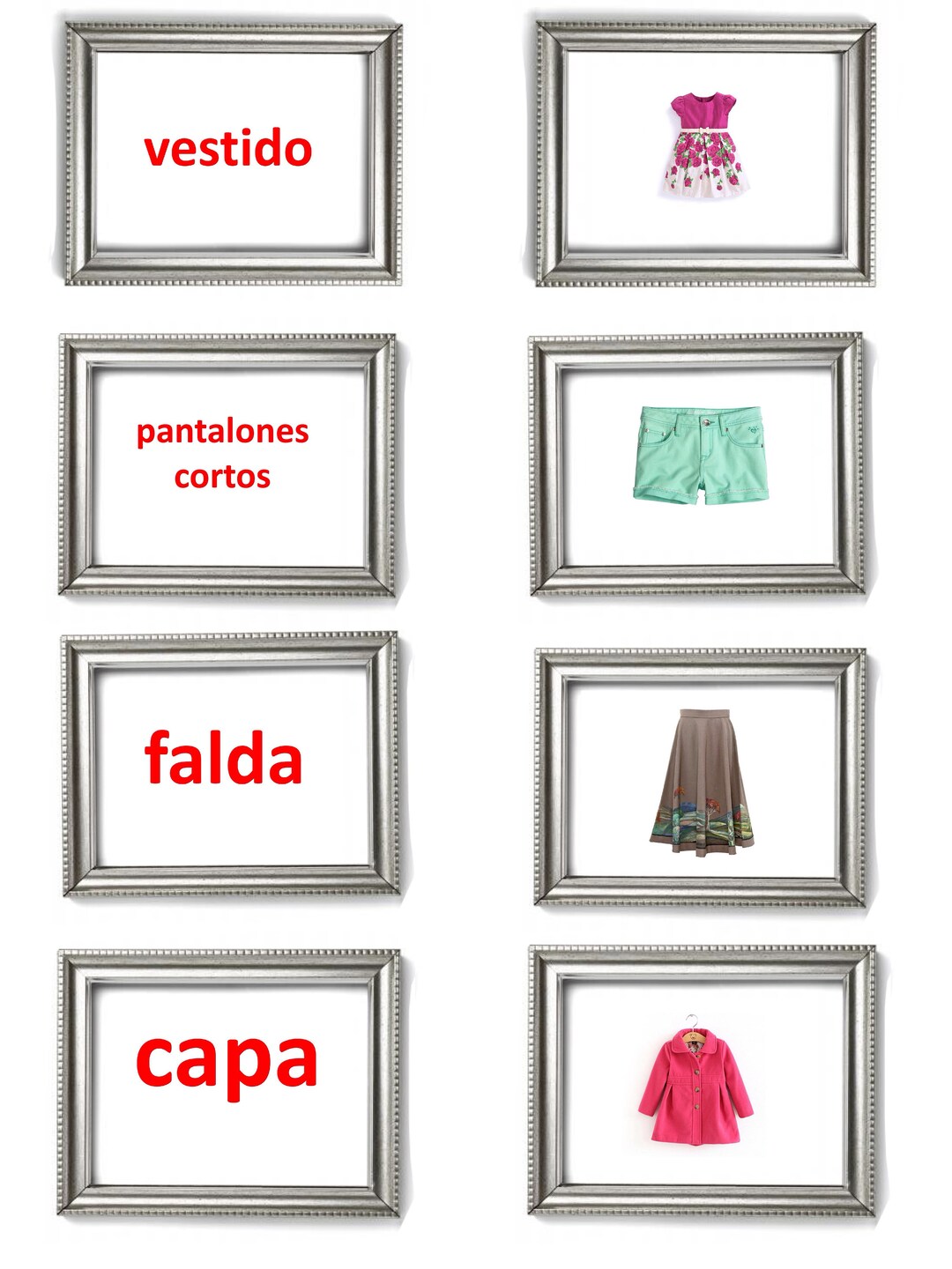 A4 PDF Spanish Vocabulary Flashcards. Clothes Flash Cards Set Two ...