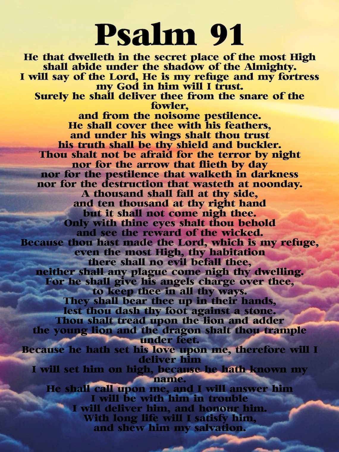 91 Psalm KJV DIGITAL DOWNLOAD Gebet Zum Schutz Gottes Gro e Etsy