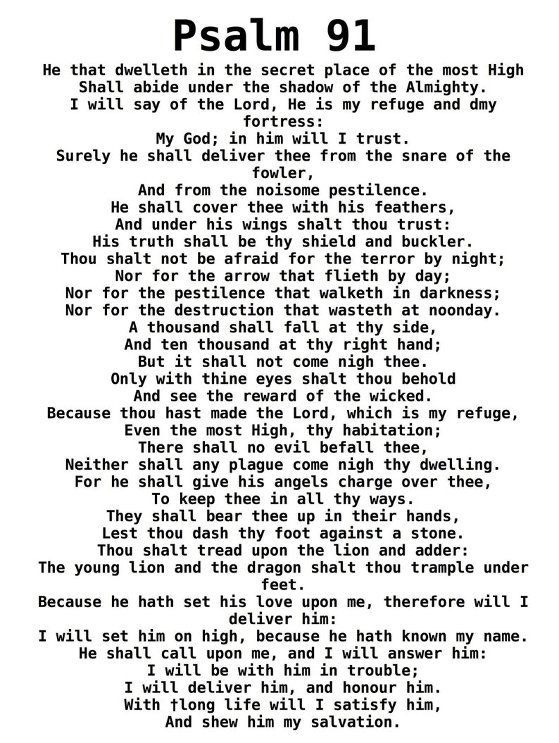91st Psalm KJV DIGITAL DOWNLOAD Prayer For God s Protection Large