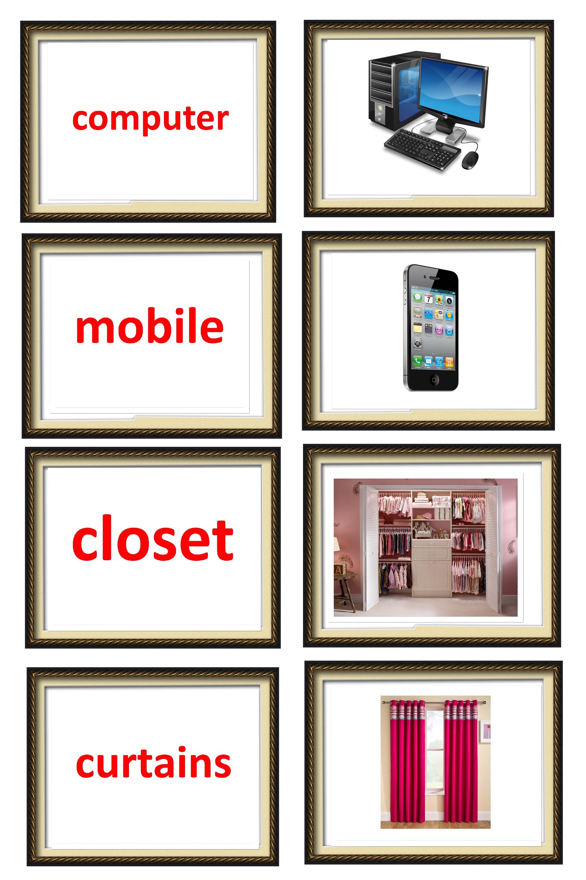 A4 PDF Flash cards: things at home flashcards. household items | Etsy