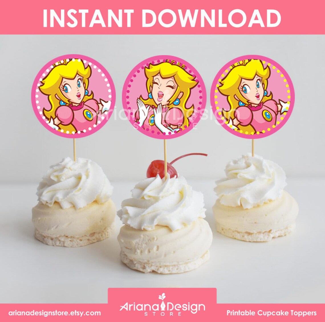 Princess Peach Cupcake Toppers Printables Mario Princess - Etsy