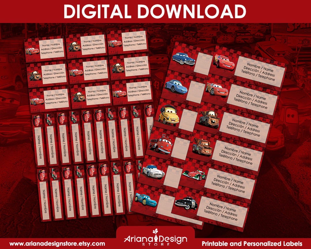 Cars Personalized Name Tags Cars School Stickers Cars Labels Cars ...