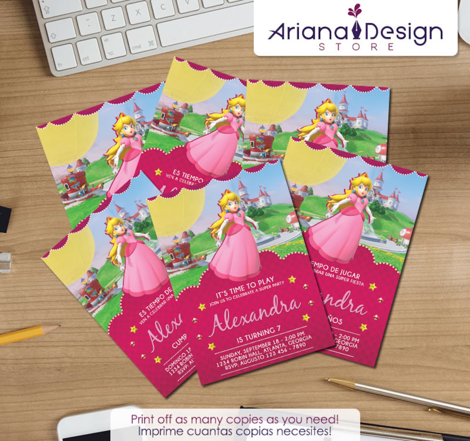 Princess Peach Invitation Princess Peach Birthday Invitation | Etsy