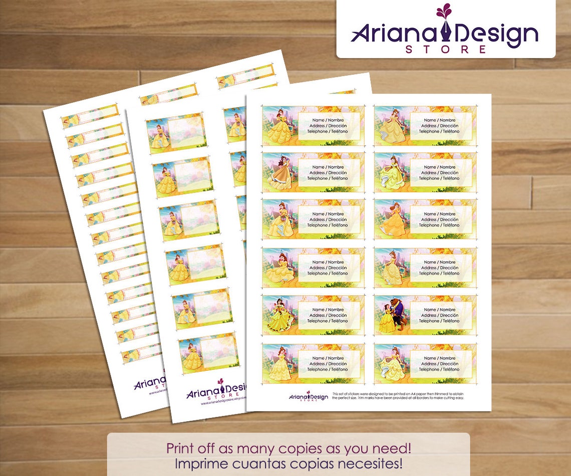 Princess Belle Name Tags Beauty & the Beast School Stickers | Etsy