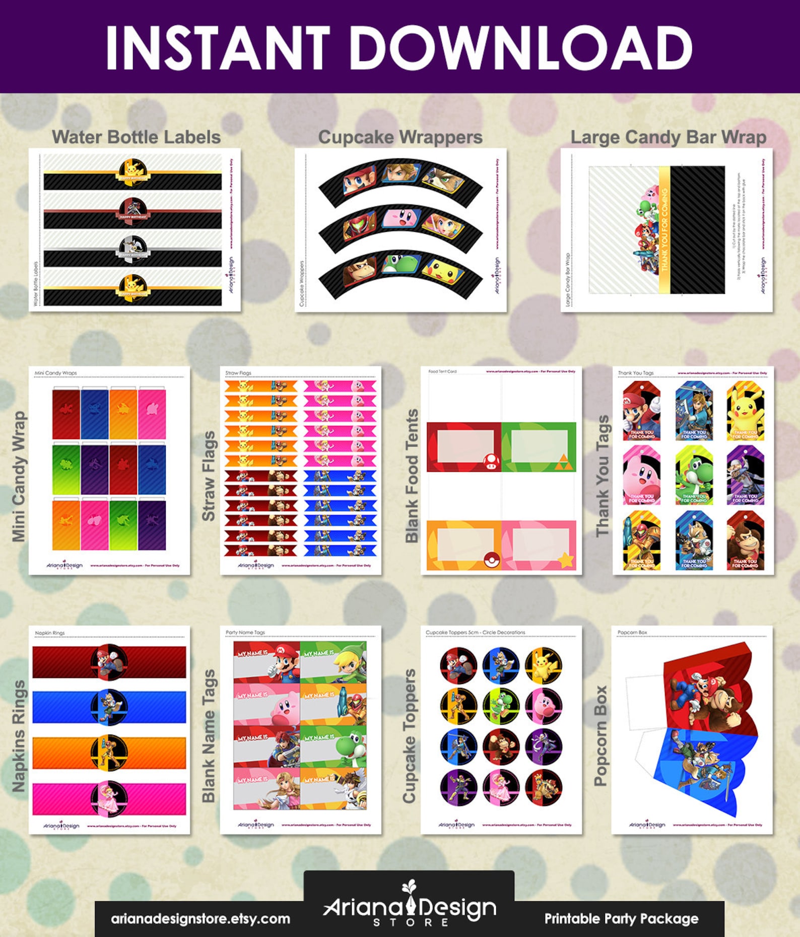 Smash Bros Party Decorations Smash Bros Printable Birthday - Etsy