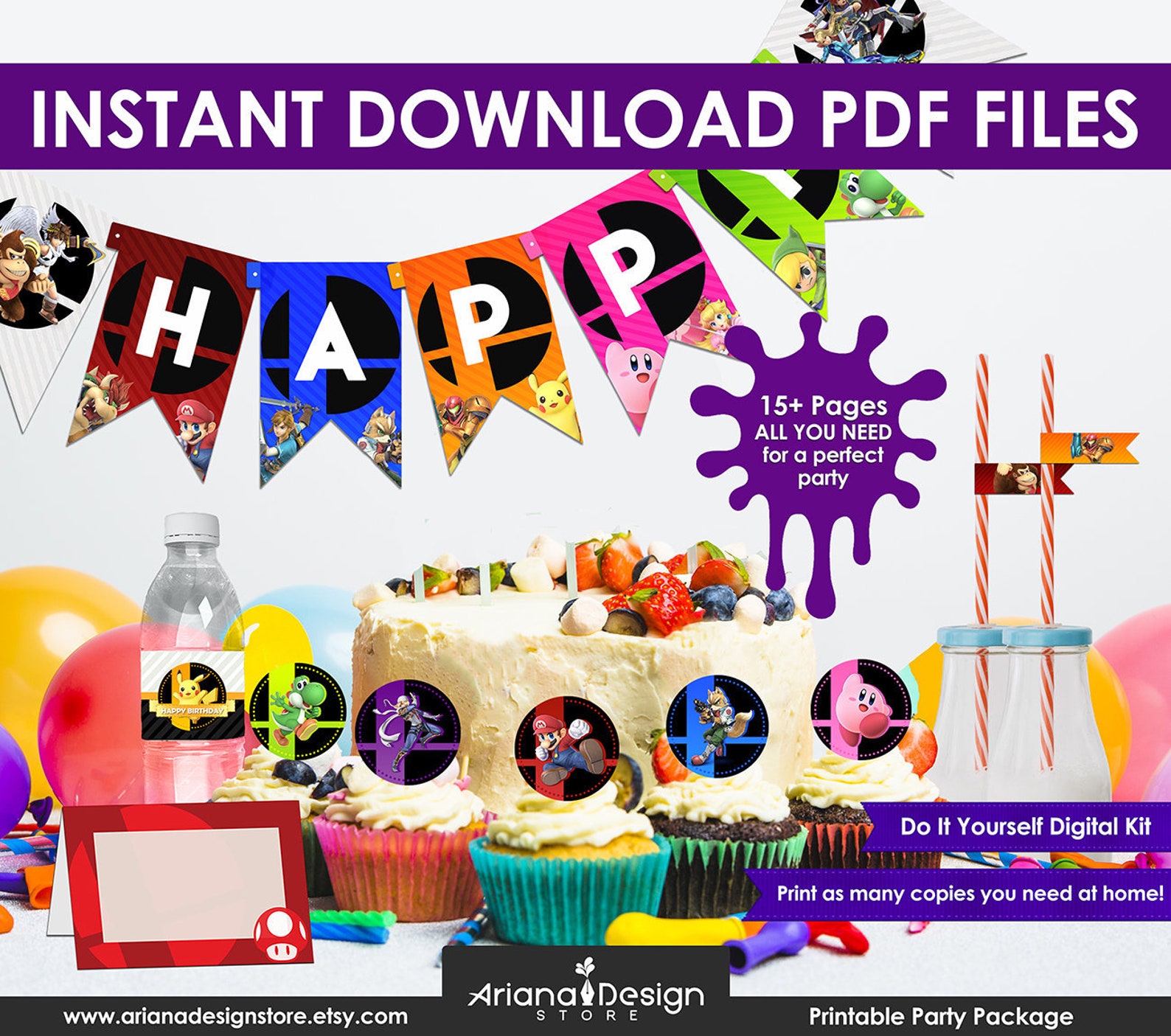 Smash Bros Party Decorations, Smash Bros Printable Birthday Party ...