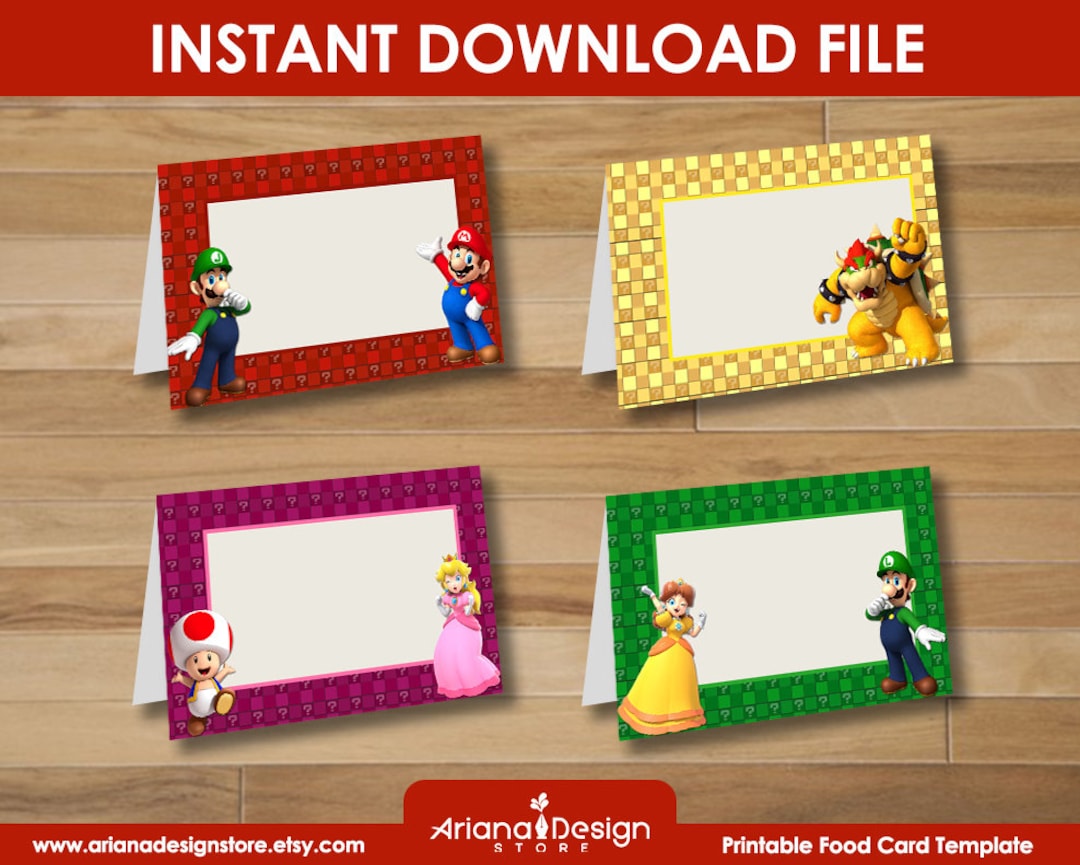 Super Mario Food Tent Cards Mario Bros Candy Table Decoration Super ...