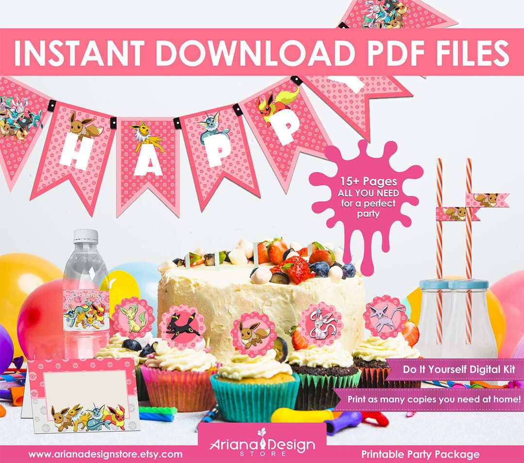 Evolutions Pink Party Decorations | Evolutions Pink Printable Birthday ...