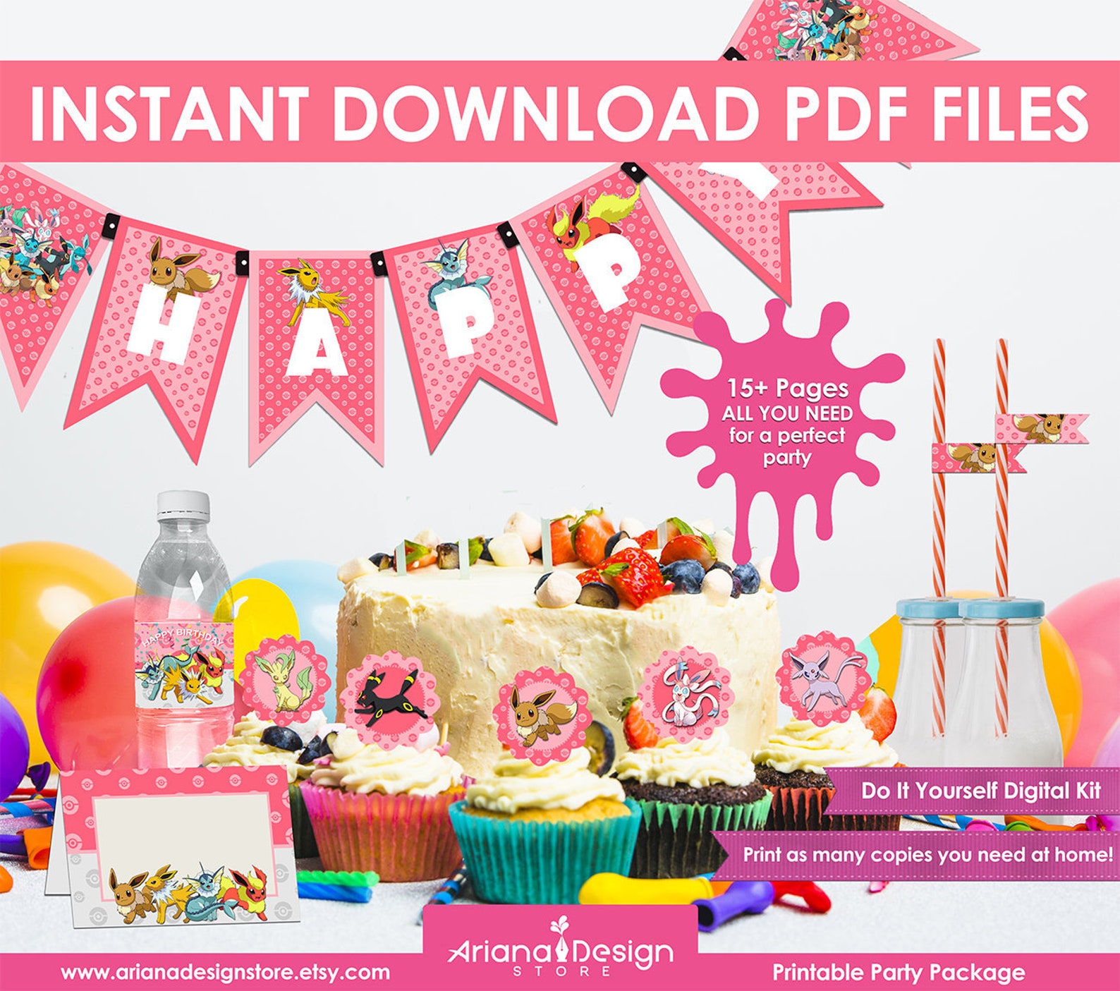 Evolutions Pink Party Decorations | Evolutions Pink Printable Birthday ...