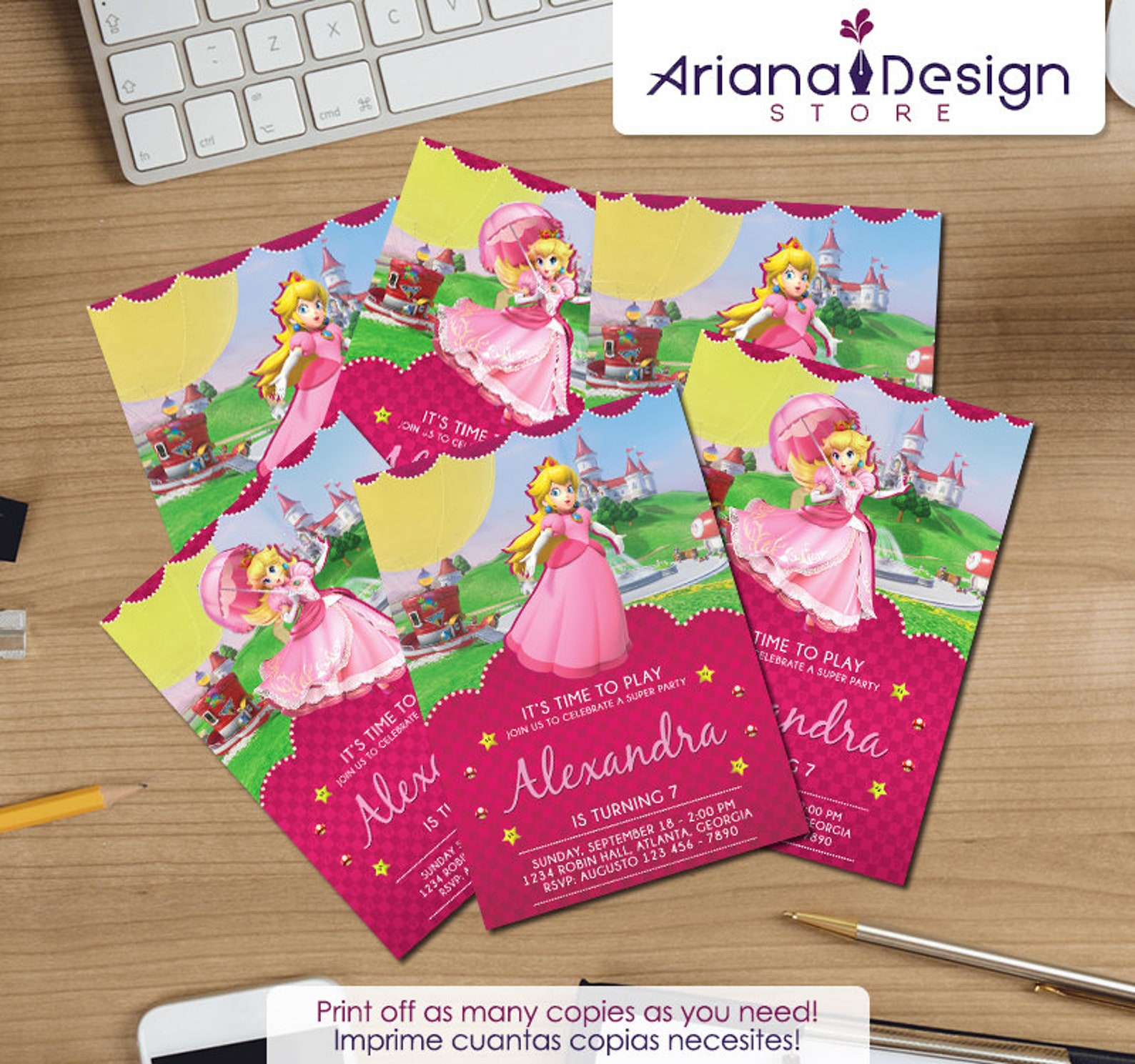 Princess Peach Invitation Princess Peach Birthday Invitation - Etsy