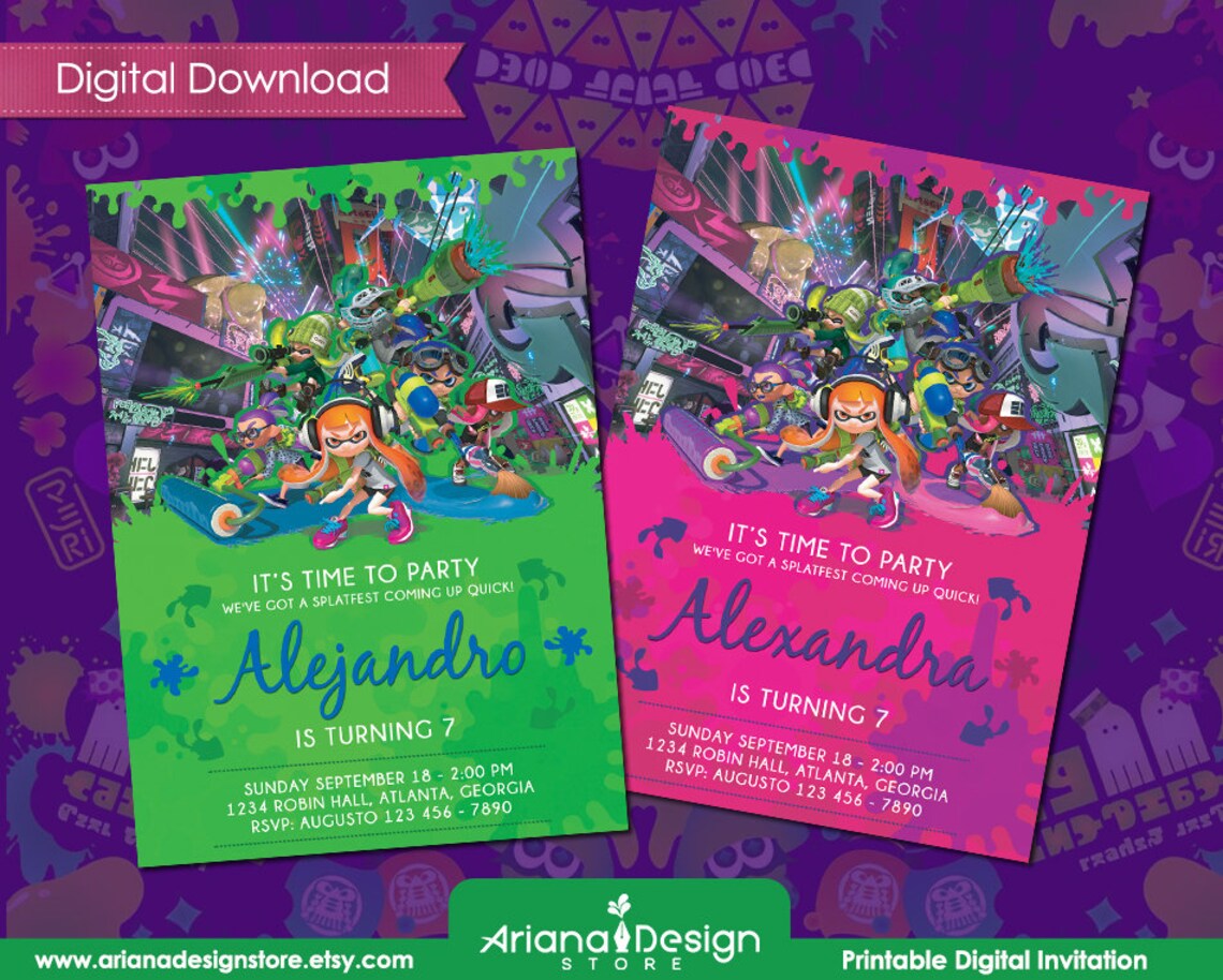 Splatoon Invitation Kit Splatoon 2 Digital Card Splatoon - Etsy