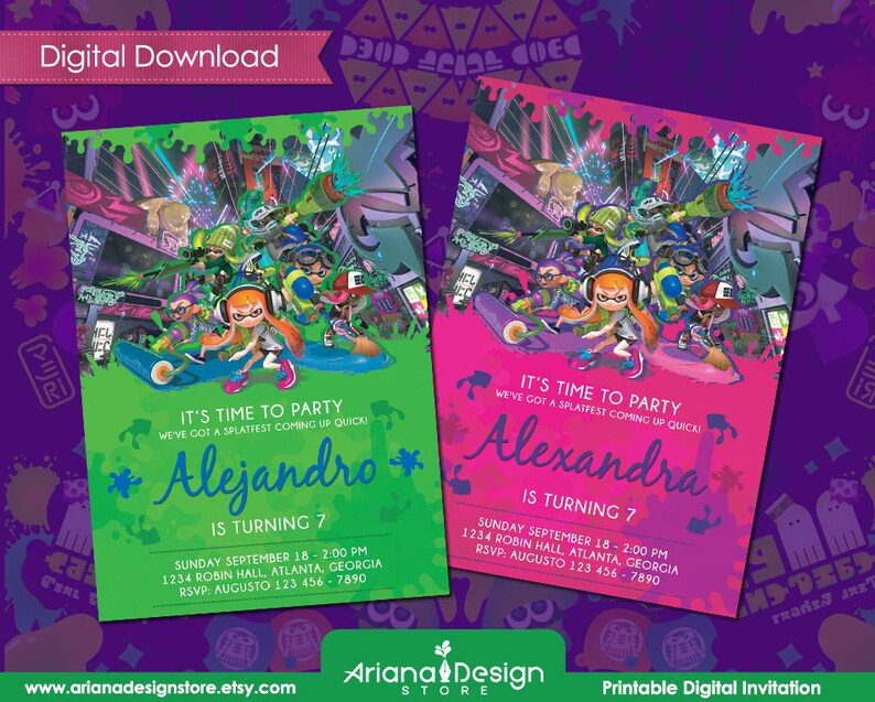Splatoon Invitation Kit Splatoon 2 Digital Card Splatoon - Etsy