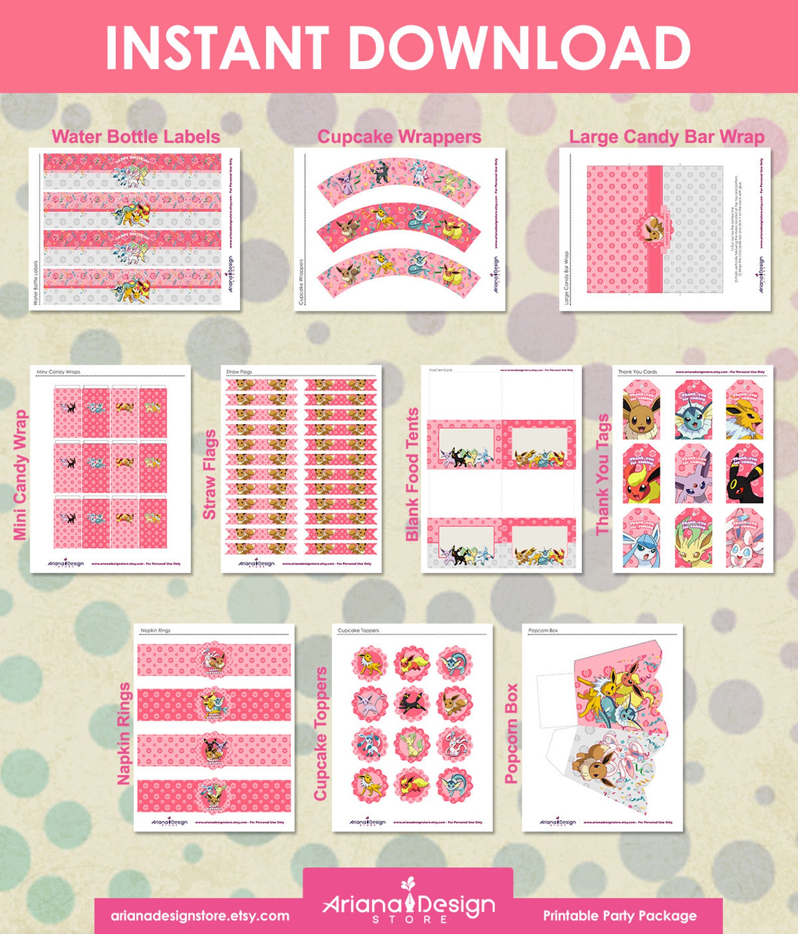Evolutions Pink Party Decorations | Evolutions Pink Printable Birthday ...